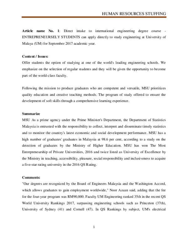 (DOC) Article HUMAN RESOURCE STAFFING