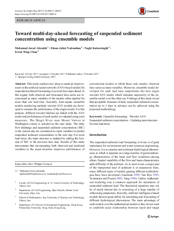 (PDF) Toward multi-day-ahead forecasting of suspended sediment concentration using ensemble models