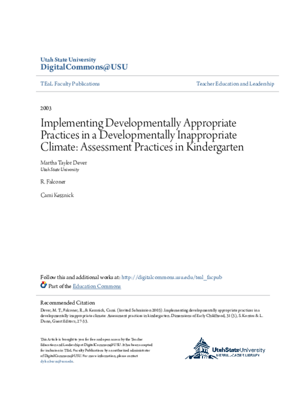 (PDF) Implementing Developmentally Appropriate Practices in a ...