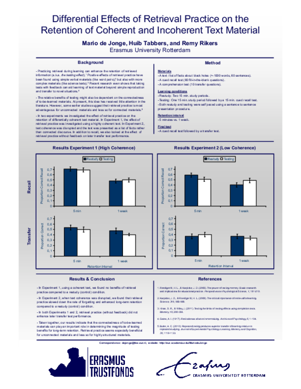 (PPT) De Jonge, M. O., Tabbers, H. K., Rikers, R. (2011). Differential ...