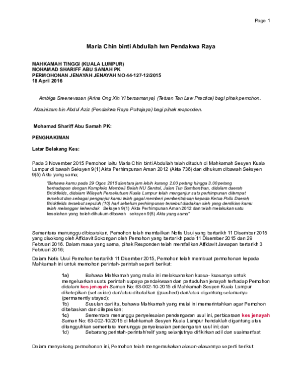 (DOC) Maria Chin binti Abdullah lwn Pendakwa Raya