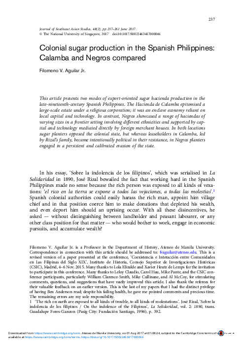 (PDF) Colonial sugar production in the Spanish Philippines: Calamba and ...