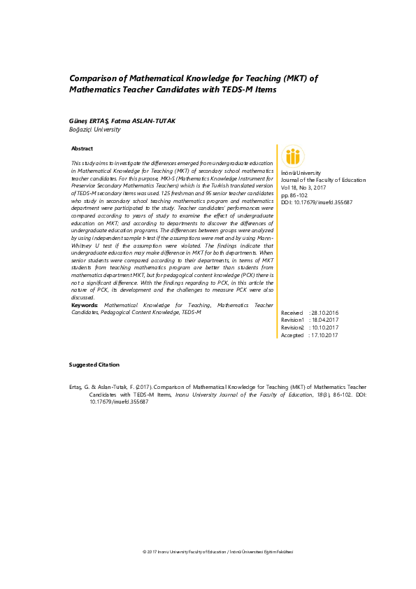 (PDF) Comparison of Mathematical Knowledge for Teaching (MKT) of ...