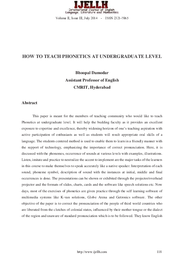 (PDF) HOW TO TEACH PHONETICS AT UNDERGRADUATE LEVEL
