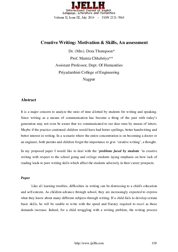 (PDF) Creative Writing: Motivation & Skills, An assessment