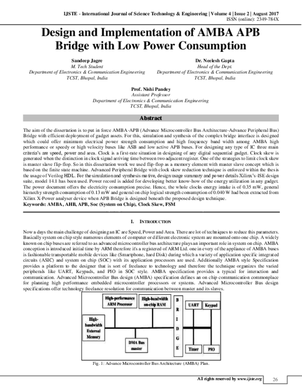 Pdf Design And Implementation Of Amba Apb Bridge With Low Power Consumption