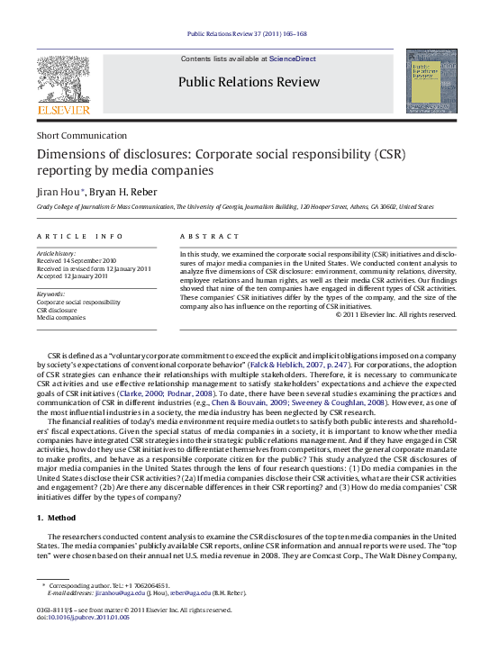(PDF) Dimensions of disclosures: Corporate social responsibility (CSR ...