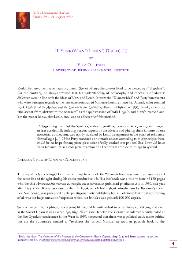 (DOC) IIlyenkov and Lenin's Dialectic