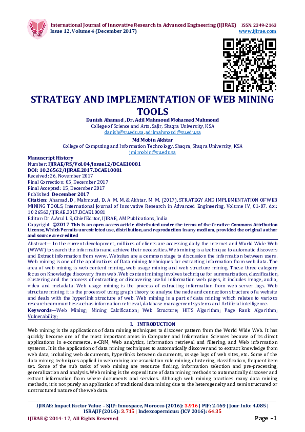 Pdf Strategy And Implementation Of Web Mining Tools