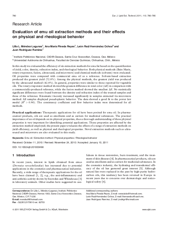 (PDF) Evaluation of emu oil extraction methods and their effects on ...