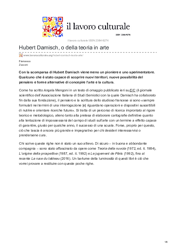 (PDF) Hubert Damisch, o della teoria in arte