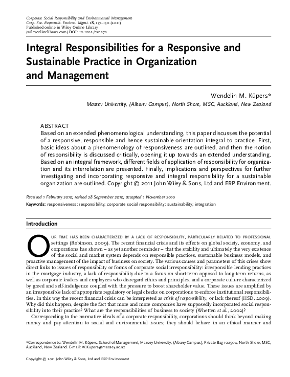 (PDF) Integral responsibilities for a responsive and sustainable ...