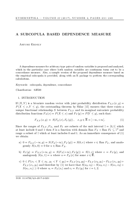 (PDF) A SUBCOPULA BASED DEPENDENCE MEASURE | Arturo Erdely - Academia.edu