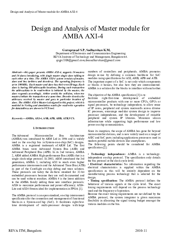 (PDF) Design and Analysis of Master module for AMBA AXI-4 Design