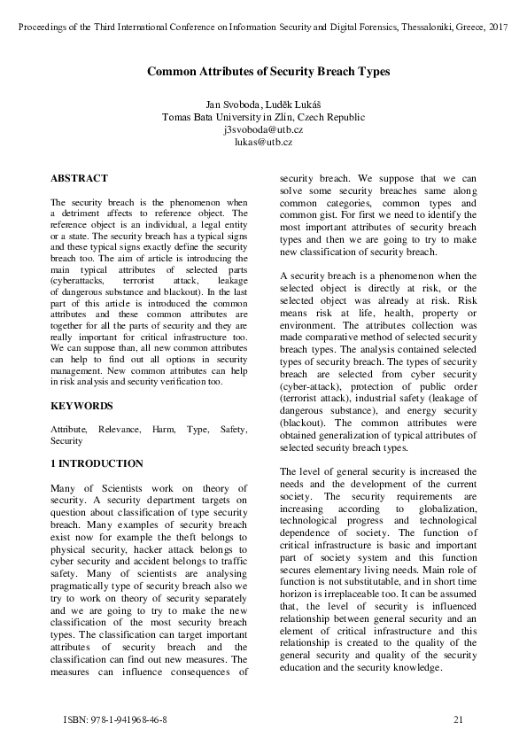 (PDF) Common Attributes of Security Breach Types