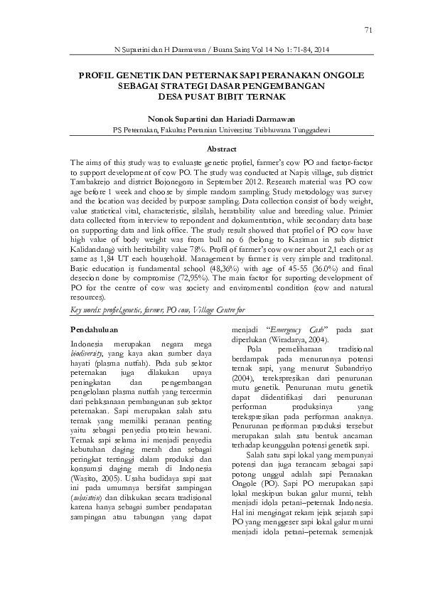 (PDF) PROFIL GENETIK DAN PETERNAK SAPI PERANAKAN ONGOLE SEBAGAI ...
