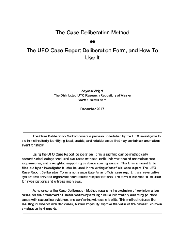 (PDF) The Case Deliberation Method - The UFO Case Report Deliberation ...