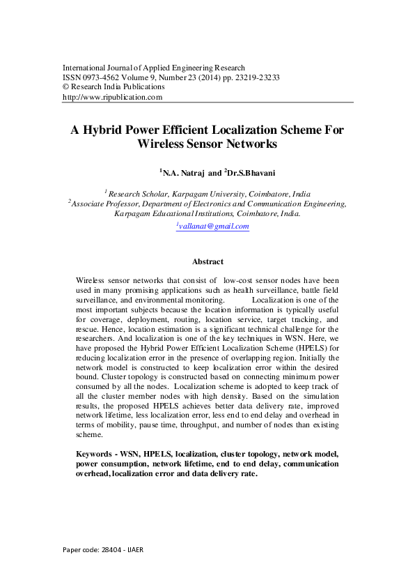 Pdf A Hybrid Power Efficient Localization Scheme For Wireless Sensor