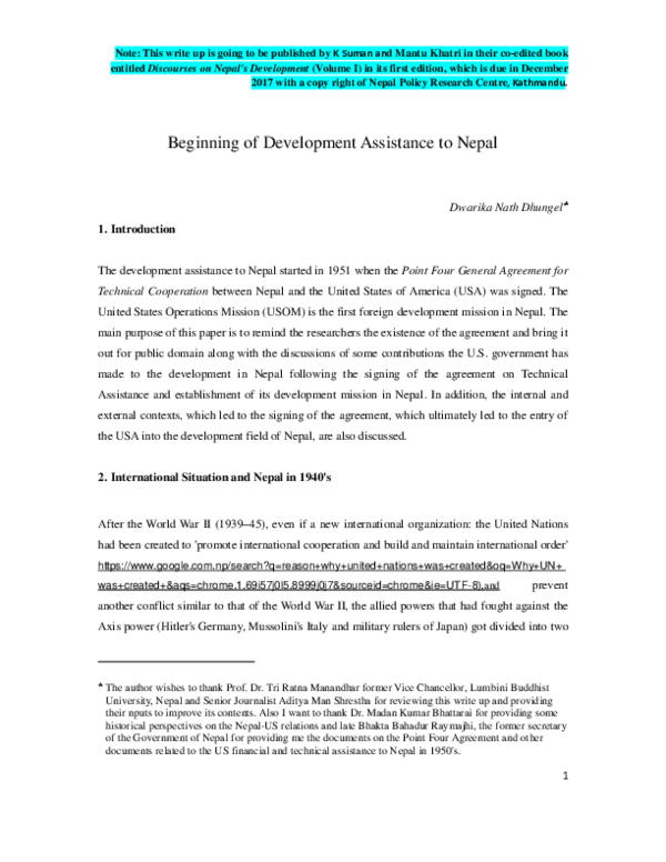 (PDF) Beginning of Development Assistance to Nepal