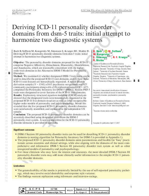 (PDF) Deriving ICD-11 personality disorder domains from dsm-5 traits ...