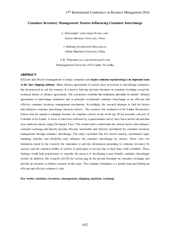 (PDF) Container Inventory Management: Factors influencing Container ...