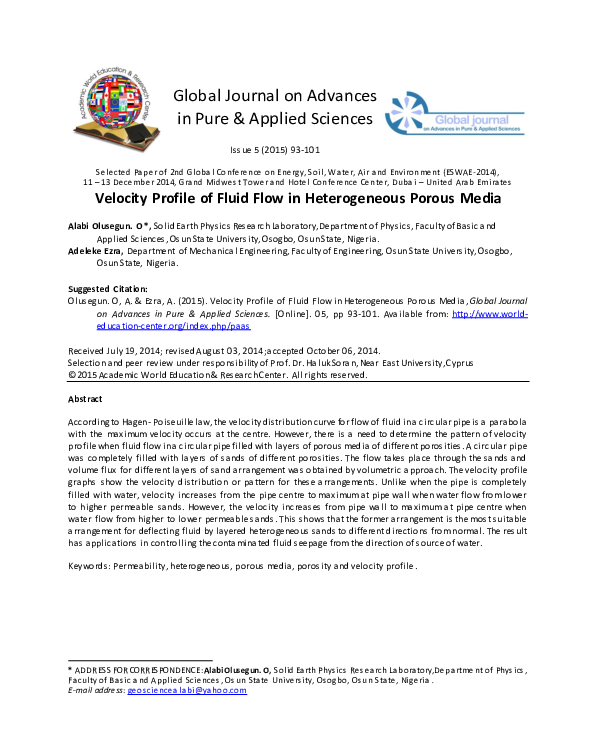 Pdf Velocity Profile Of Fluid Flow In Heterogeneous Porous Media