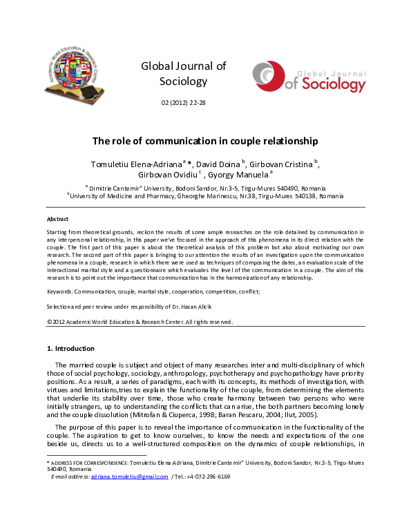 (PDF) The role of communication in couple relationship