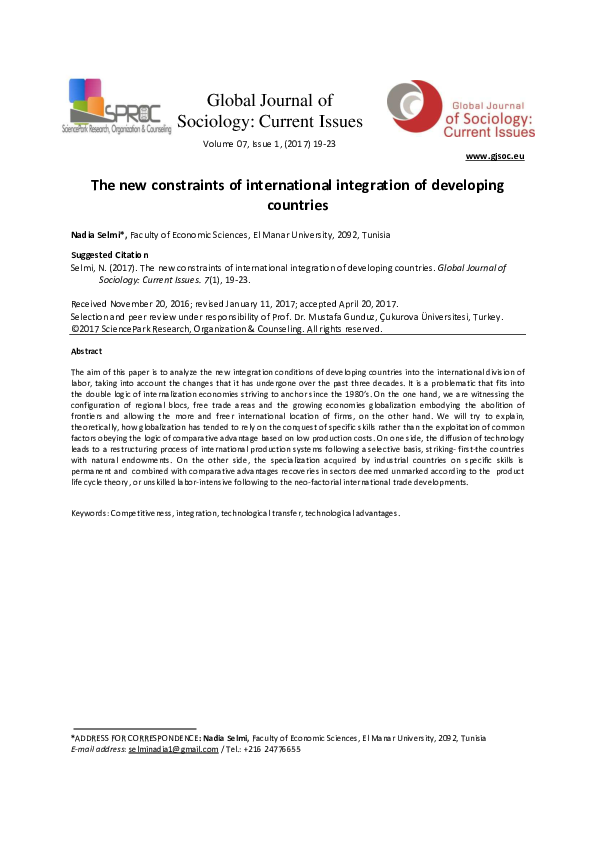 (PDF) The new constraints of international integration of developing ...