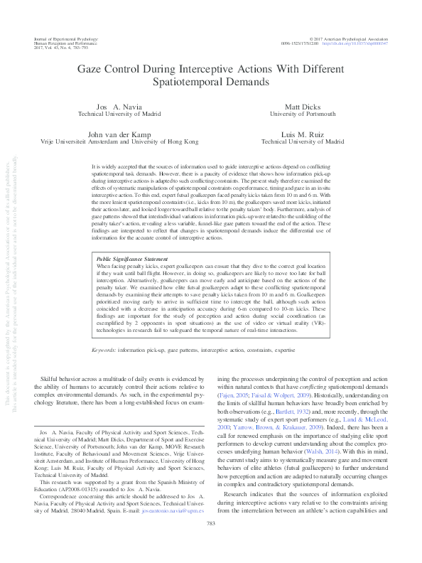Pdf Gaze Control During Interceptive Actions With Different Spatiotemporal Demands