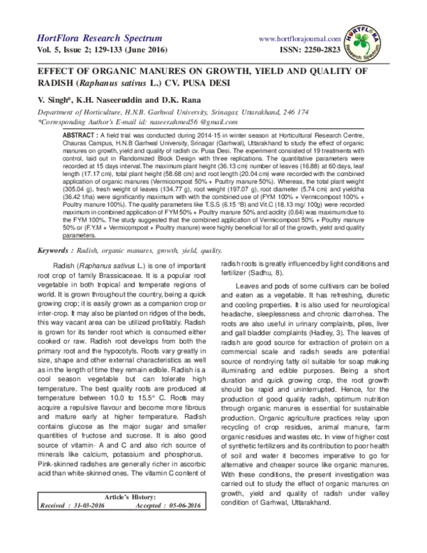 (PDF) EFFECT OF ORGANIC MANURES ON GROWTH, YIELD AND QUALITY OF RAD ISH ...