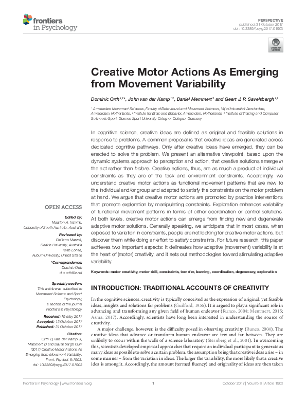 (PDF) Creative motor actions as emerging from movement variability.