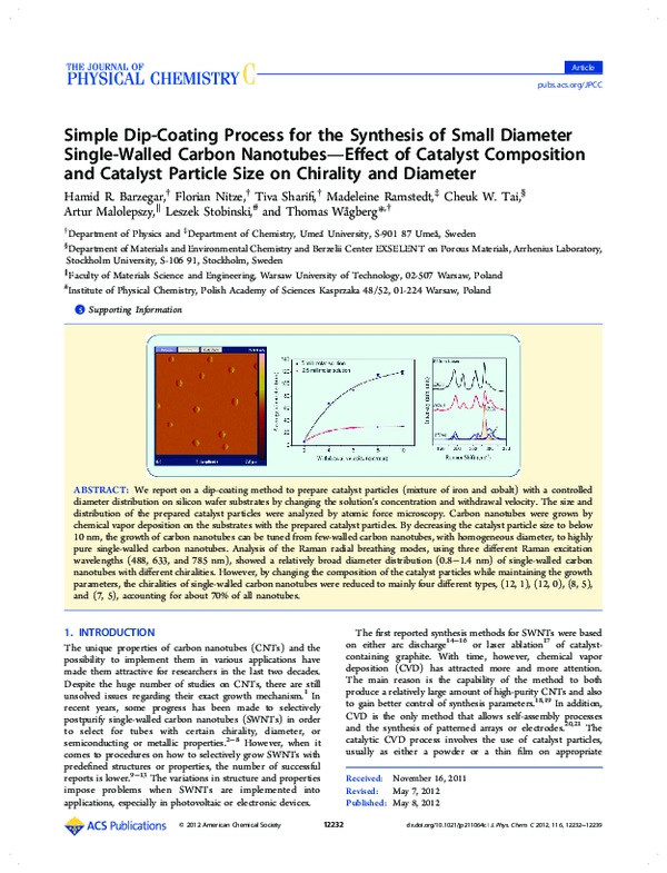 (PDF) Simple Dip-Coating Process for the Synthesis of Small Diameter ...