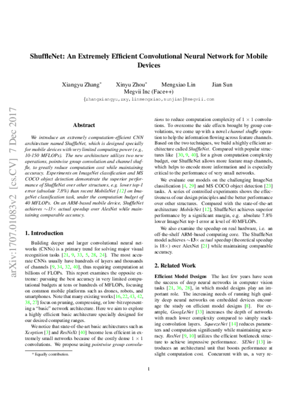 (PDF) ShuffleNet: An Extremely Efficient Convolutional Neural Network for Mobile Devices
