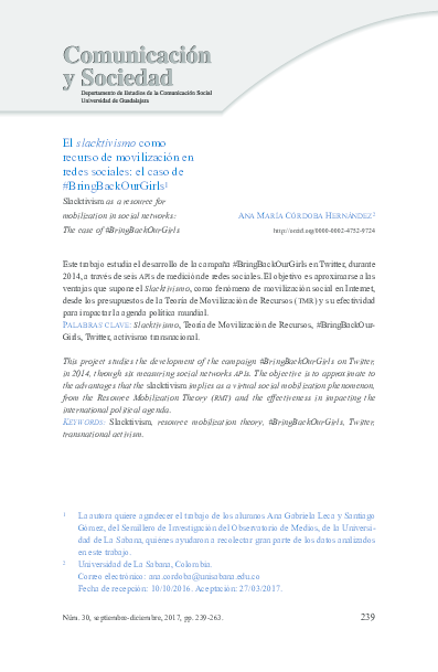 (PDF) El slacktivismo como recurso de movilización en redes sociales ...