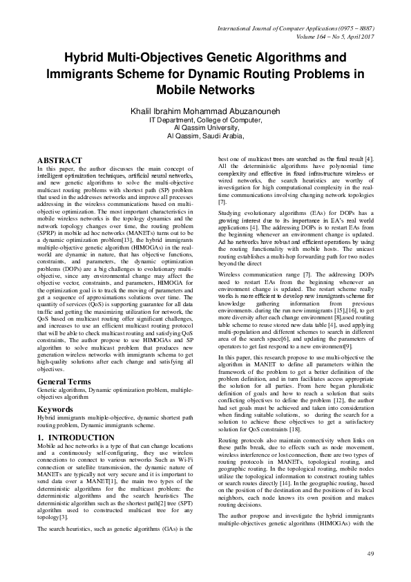 Pdf Hybrid Multi Objectives Genetic Algorithms And Immigrants Scheme For Dynamic Routing