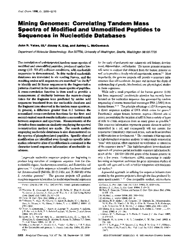 (PDF) Mining Genomes: Correlating Tandem Mass Spectra of Modified and Unmodified Peptides to ...