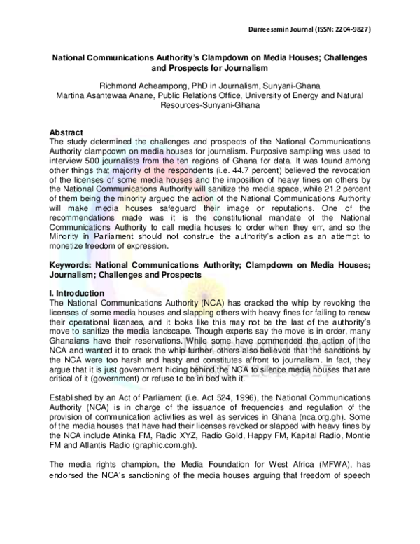 (PDF) National Communications Authority's Clampdown on Media Houses ...