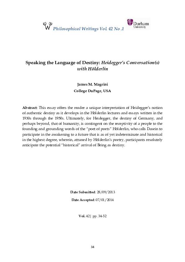 (PDF) Speaking the Language of Destiny: Heidegger's Conversation(s ...