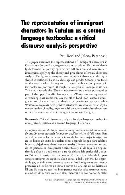 (PDF) The representation of immigrant characters in Catalan as a second ...