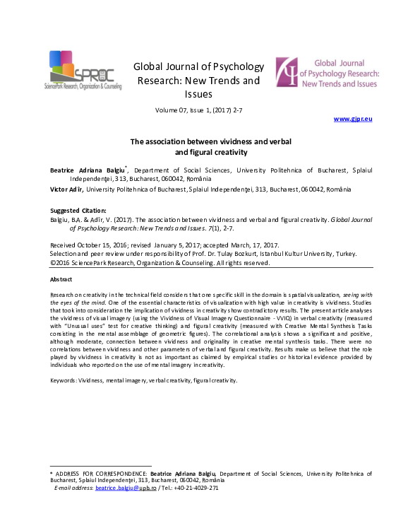 (PDF) The association between vividness and verbal and figural creativity