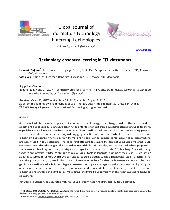 (PDF) Technology enhanced learning in EFL classrooms