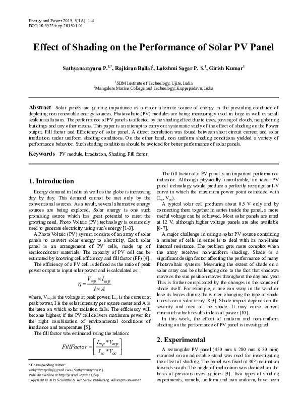 (PDF) Effect of Shading on the Performance of Solar PV Panel