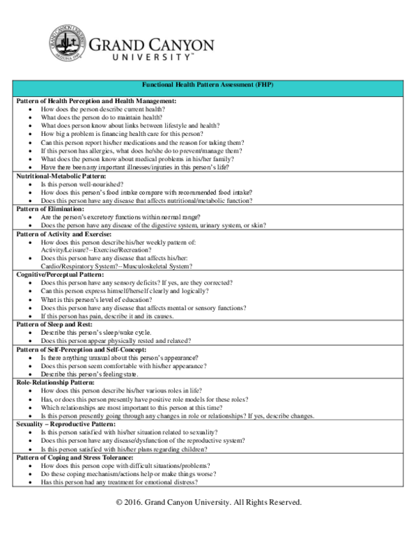 (DOC) Functional Health Pattern Assessment (FHP) Pattern of Health ...