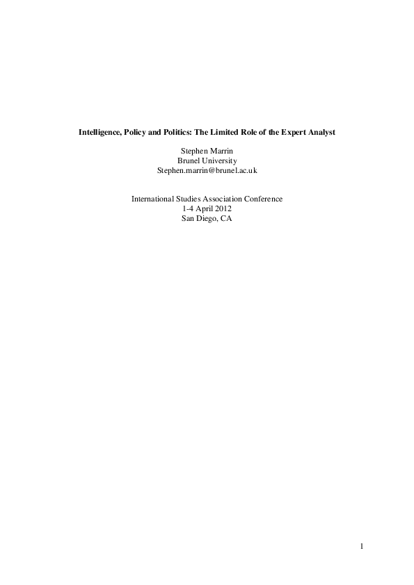 (PDF) Intelligence, Policy and Politics: The Limited Role of the Expert ...