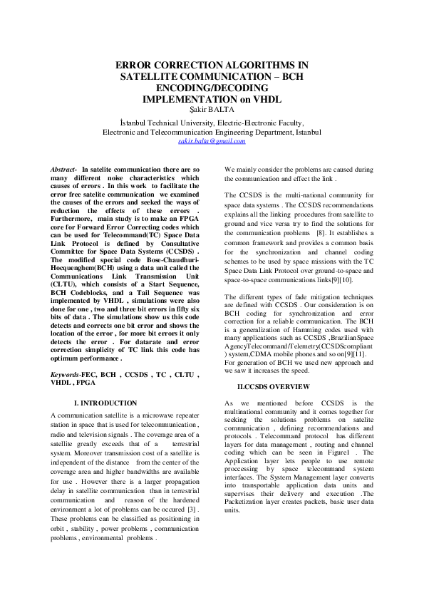 Pdf Error Correction Algorithms In Satellite Communication Bch Encoding Decoding
