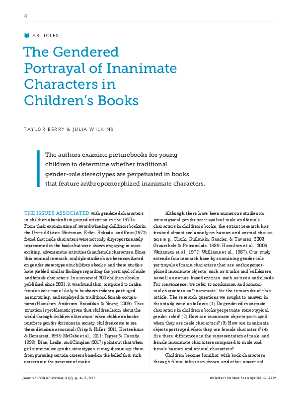 (PDF) The Gendered Portrayal of Inanimate Characters in Children's Books