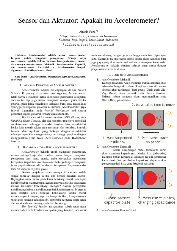 (PDF) Sensor dan Aktuator: Apakah itu Accelerometer