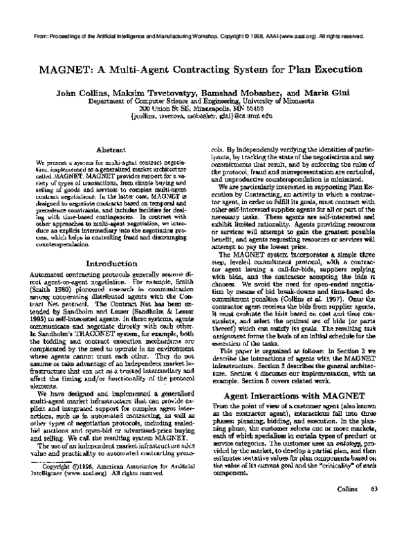 (PDF) MAGNET: A multi-agent contracting system for plan execution