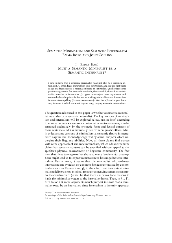 (PDF) Semantic Minimalism and Semantic Internalism