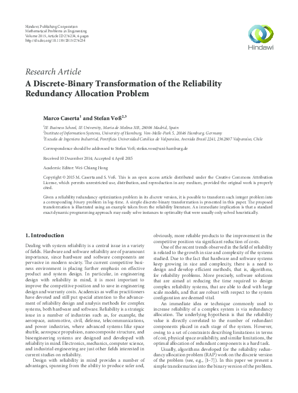 Pdf A Discrete Binary Transformation Of The Reliability Redundancy Allocation Problem